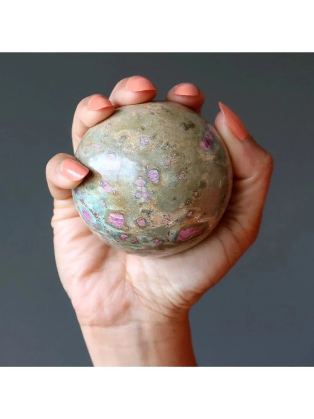 Satin Crystals | Art | Ruby Fuchsite Sphere Fairy Tale Love Olive Green ...